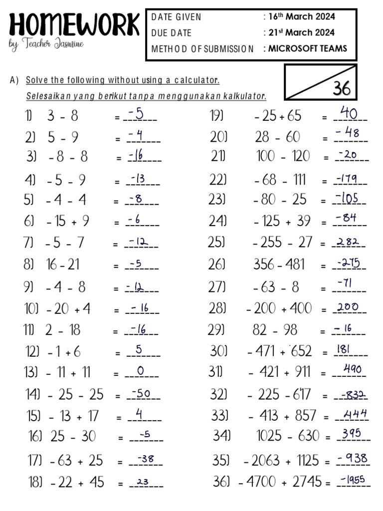 Integers Homework 16-3-2024 | PDF