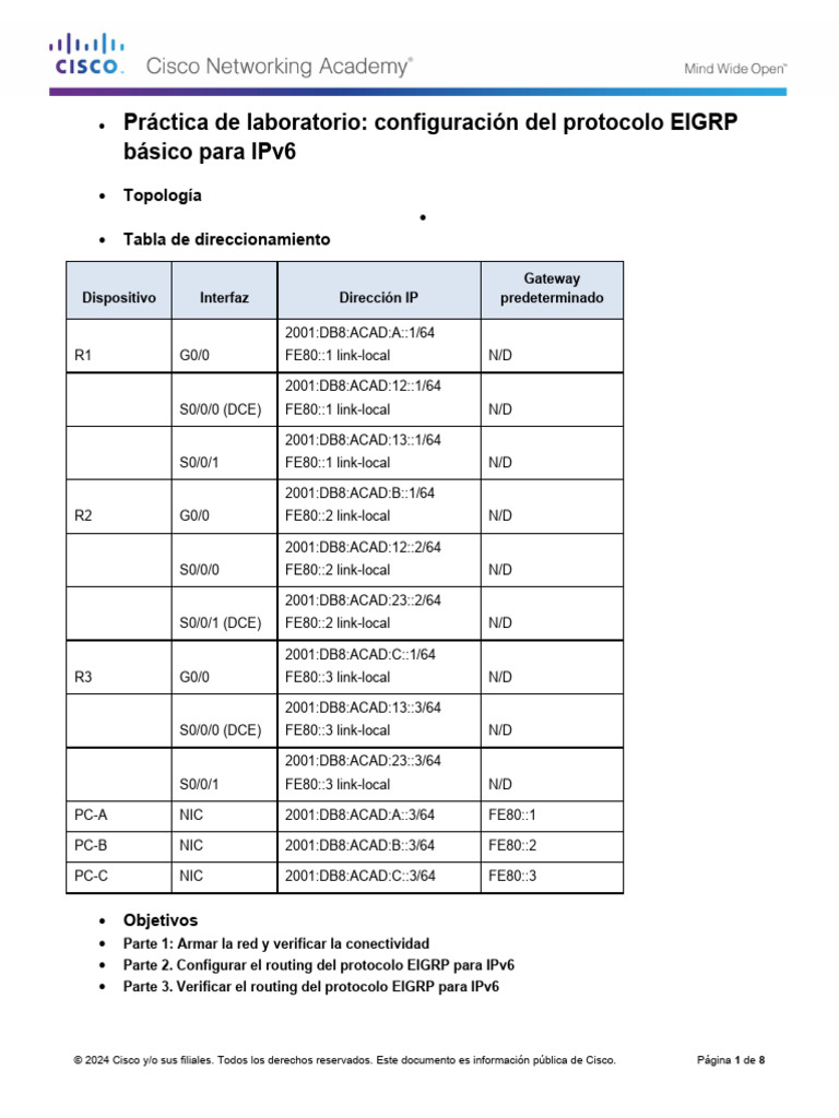 Configuración EIGRP IPv6 Básico | PDF | Enrutador (Computación) | Yo Pv6