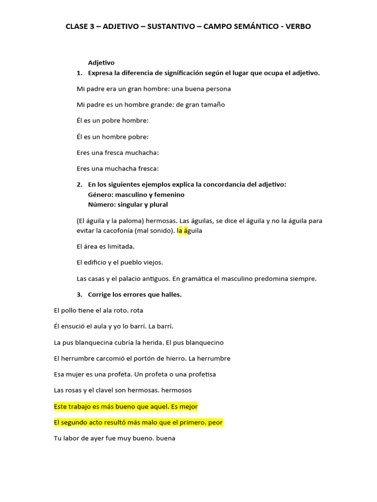 Clase 3 Adjetivo Sustantivo Verbo Corregido | PDF | Palabra | Sustantivo