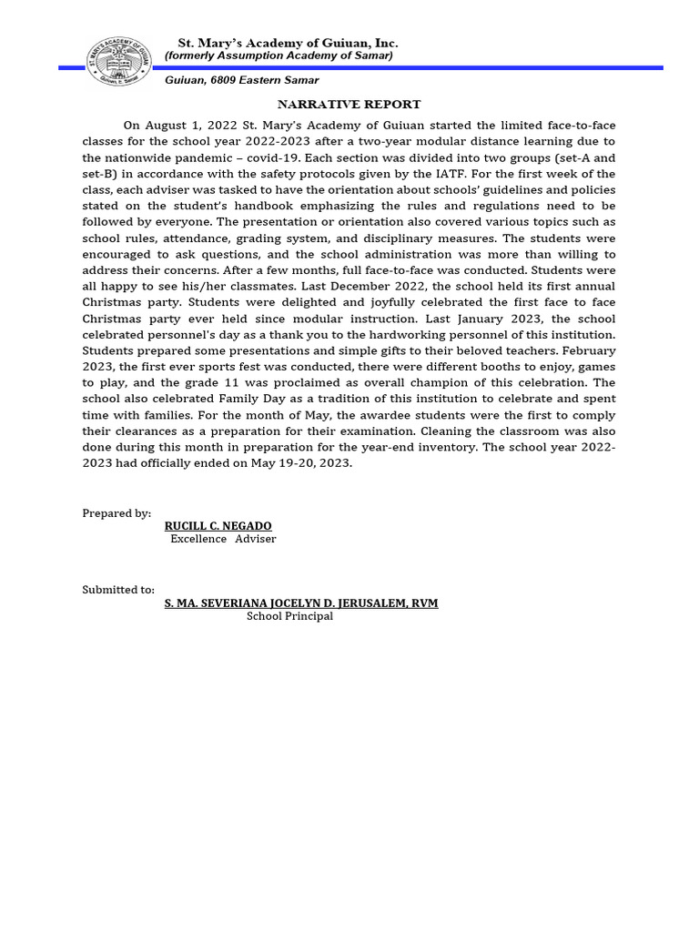 Narrative Report | PDF