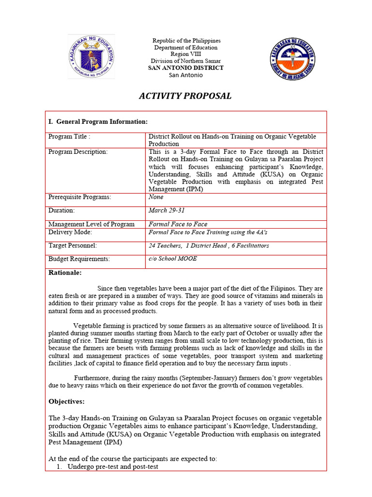 activity proposal | PDF | Vegetables | Agriculture