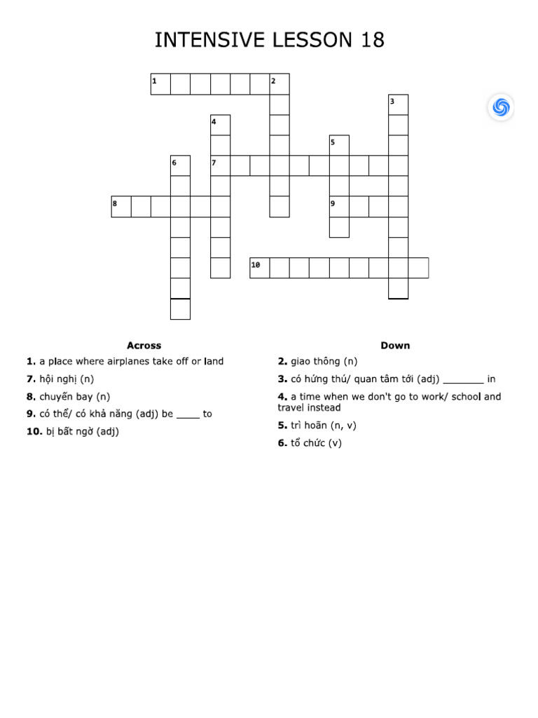 Intensive Lesson 18 Crossword | PDF