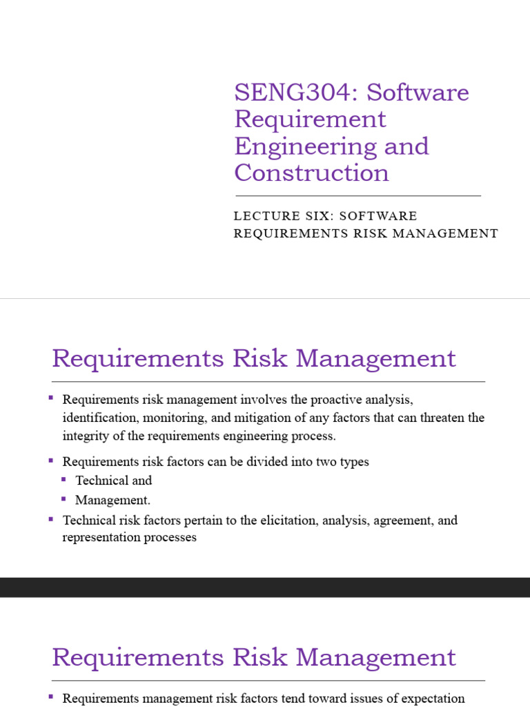 Lecture 6 - Software Requirements Risk Management | PDF | Risk Management | Verification And ...