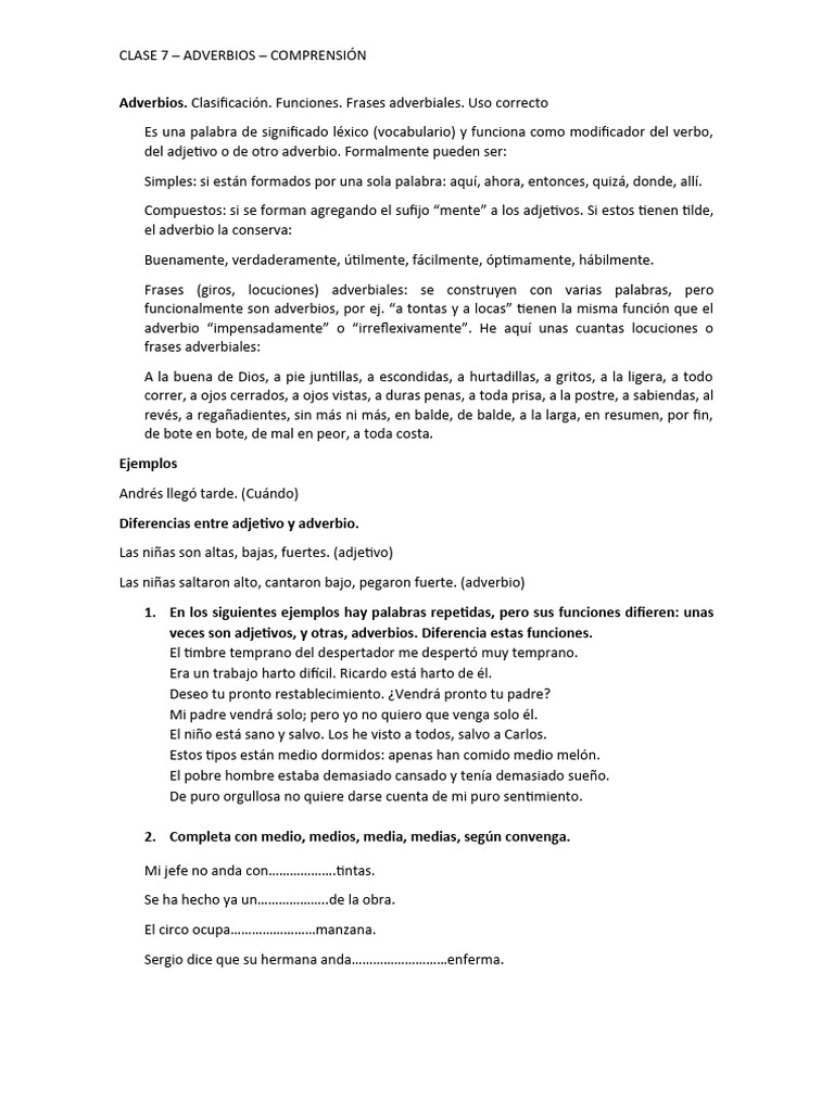 Clase 7 - Adverbio - Repaso - Comprensión | PDF | Adverbio | Barba