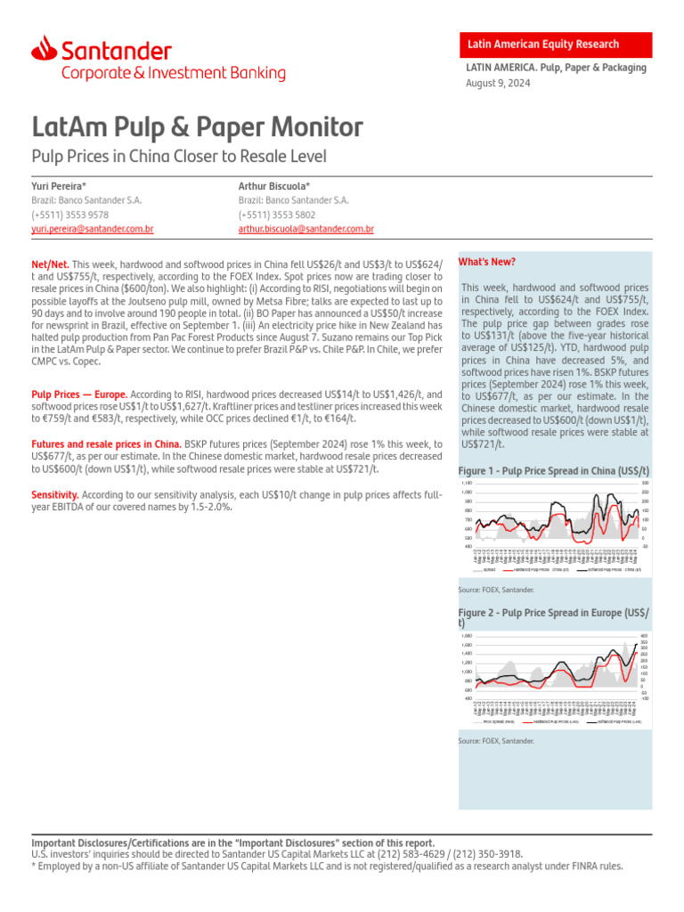 Santander - Pulp and Paper Monitor - Pulp Prices in China Closer To ...