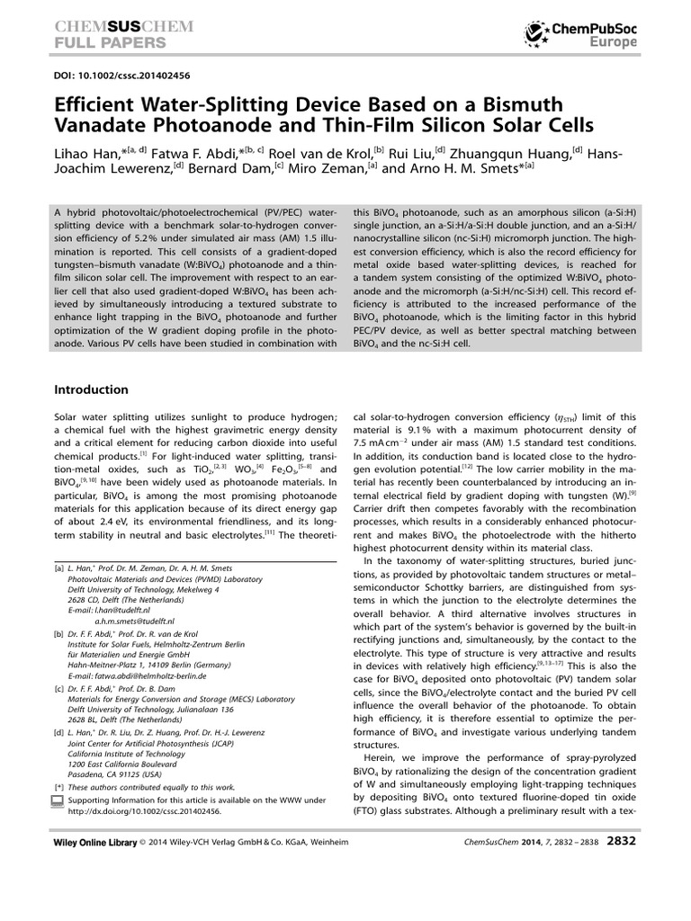 Efficient Water-Splitting Device Based On A Bismuth | PDF ...
