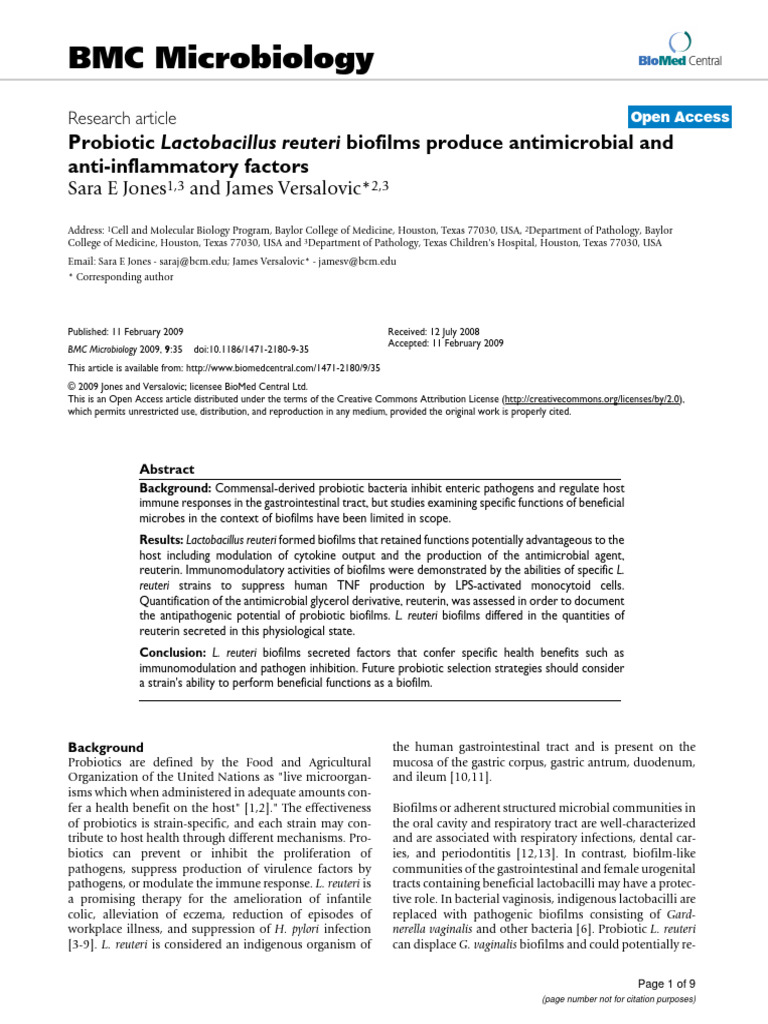Probiotic Lactobacillus Reuteri Biofilms Produce Antimicrobial and Anti ...