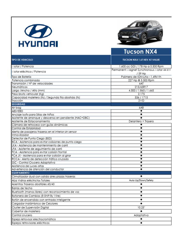 Tucson NX4 1.6T Hev at Value | PDF | Vehículo de motor | Industria automotriz
