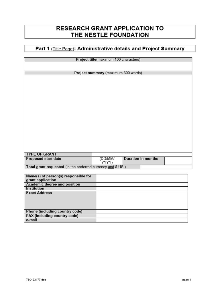 FORM For Grant Applications | PDF
