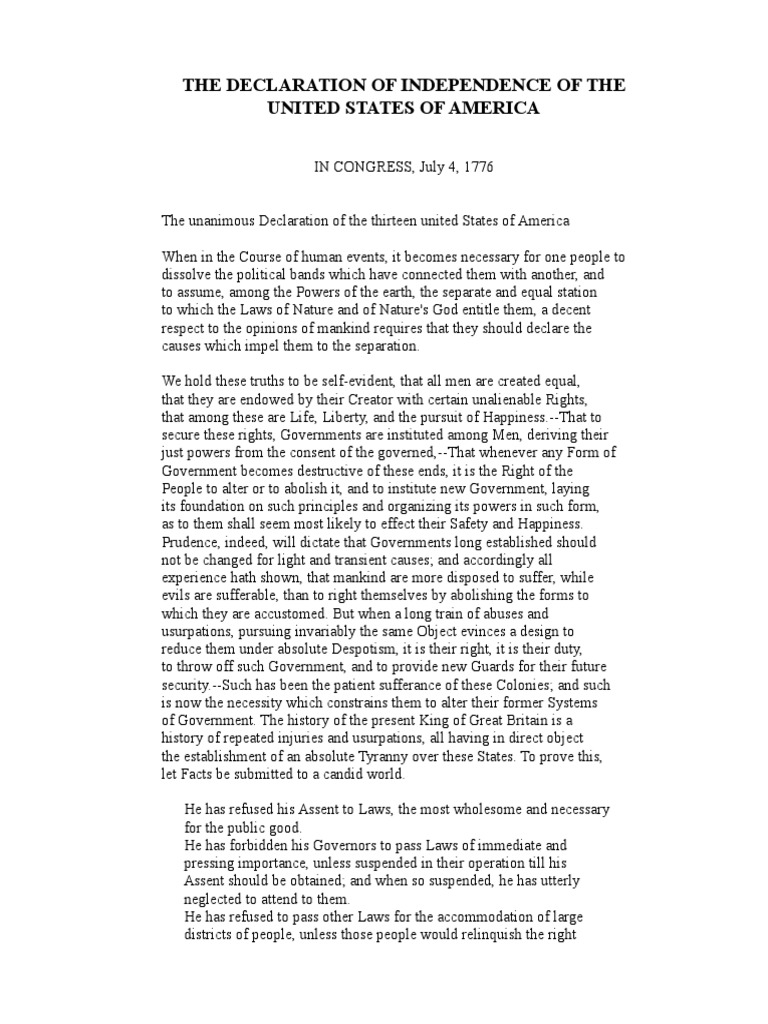 Declaration of Independence Text | PDF | United States Declaration Of ...