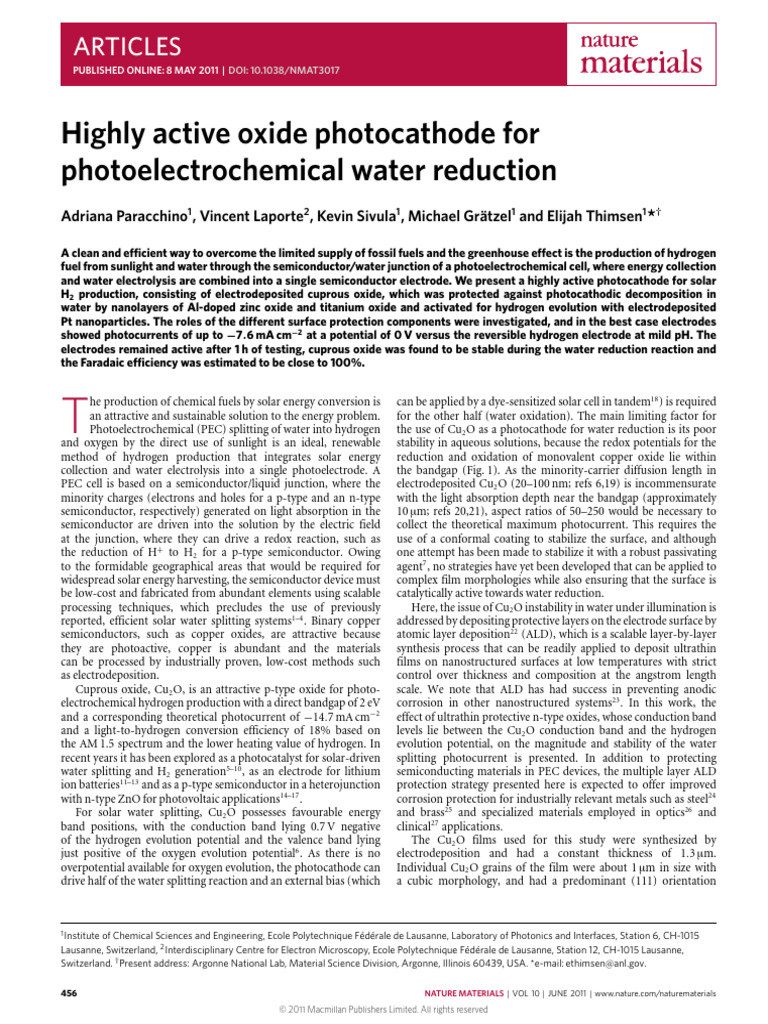 2011-Highly Active Oxide Photocathode For Photoelectrochemical Water ...