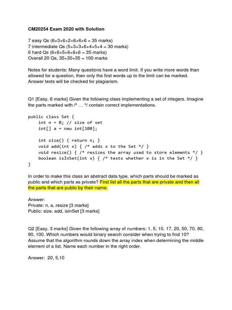 CM20254 Exam 2020 Solution | PDF | Integer (Computer Science) | Algorithms And Data Structures