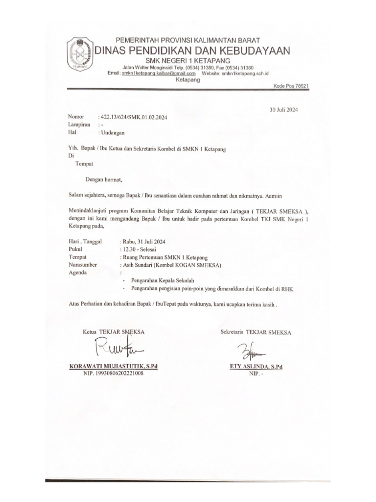 Surat Undangan Kombel Tekjar | PDF