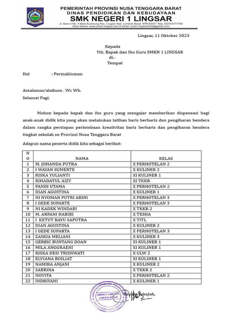 Dispensasi Latihan LKBB Dan LFBB | PDF