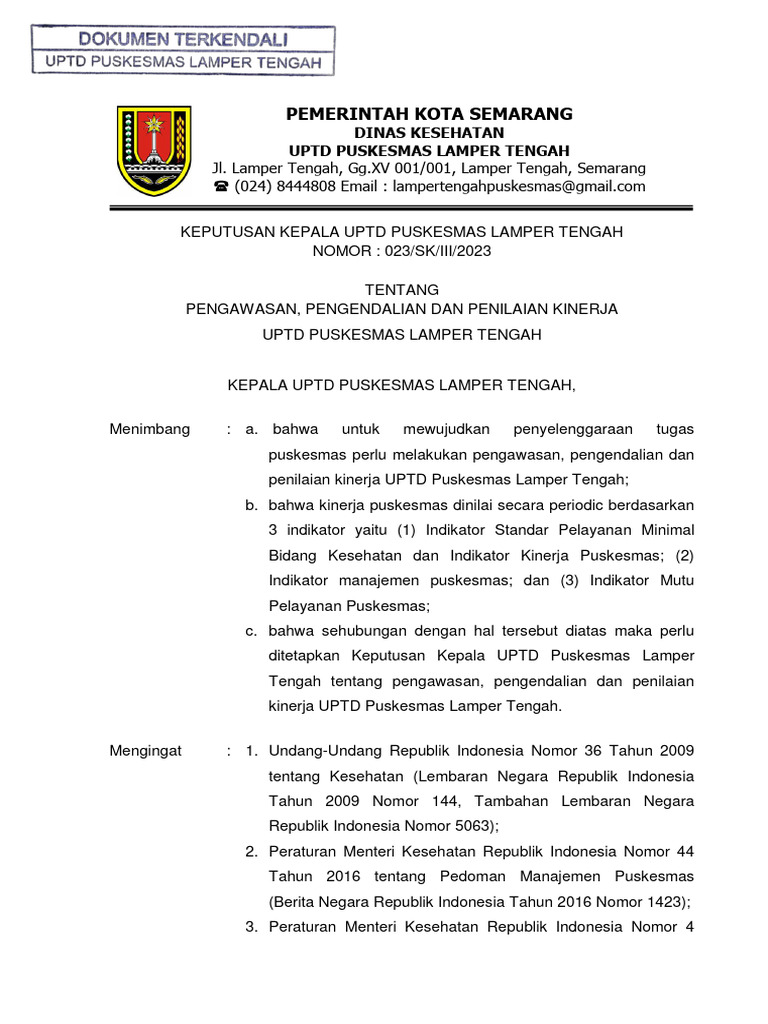 23) 1.6.1.2 SK Pengawasan, Pengendalian Dan Penialain Kinerja | PDF