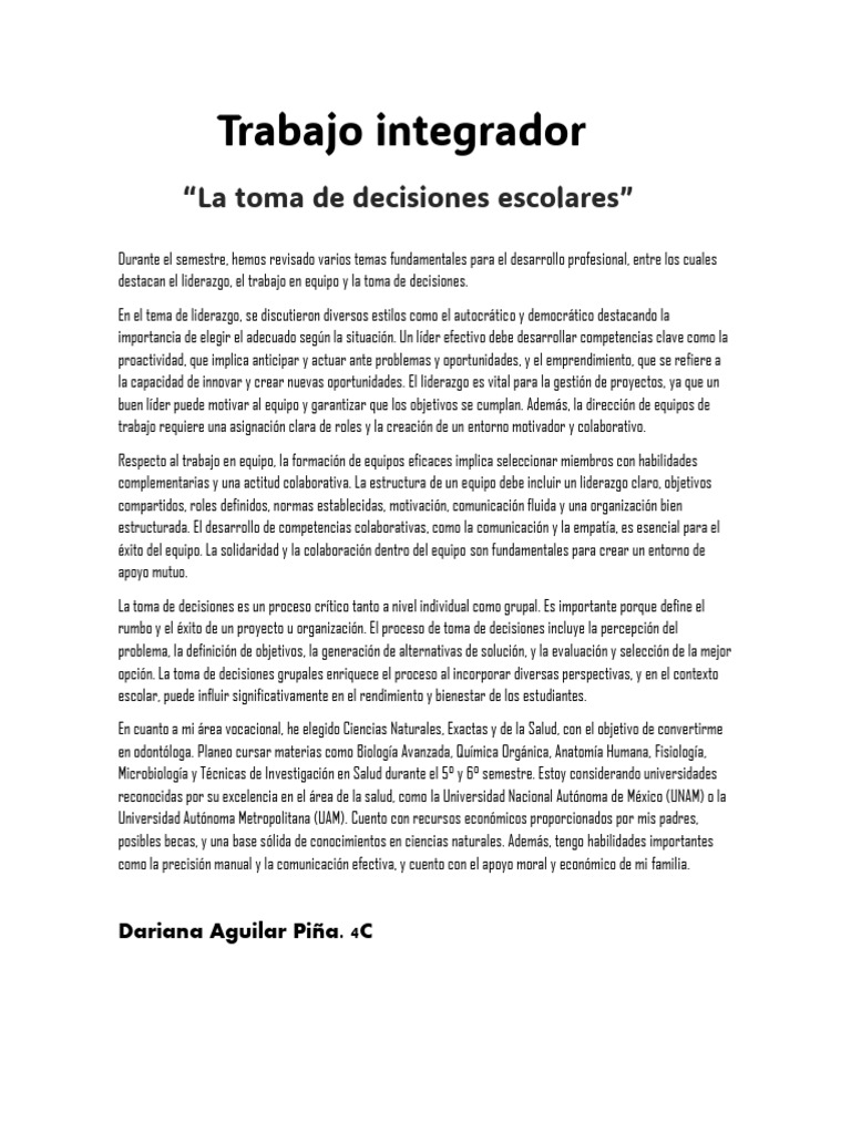 Consigna 14. Dariana Aguilar Piña | PDF | Toma de decisiones | Liderazgo