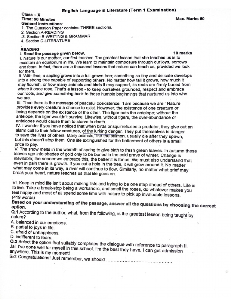 English Practice Questions For Class X CBSE, Part 2 | PDF