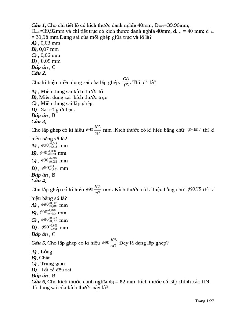 123doc Cau Hoi Trac Nghiem Dung Sai Do Luong Ky Thuat 240602133426 35b932e4 | PDF