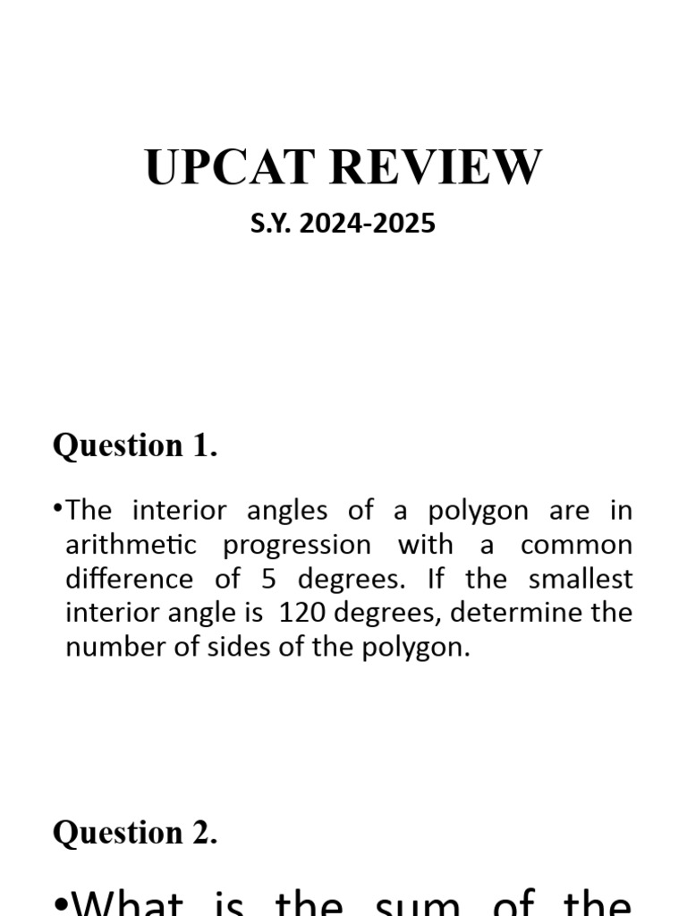 UPCAT Review: Math Problems & Solutions | PDF | Area | Rectangle