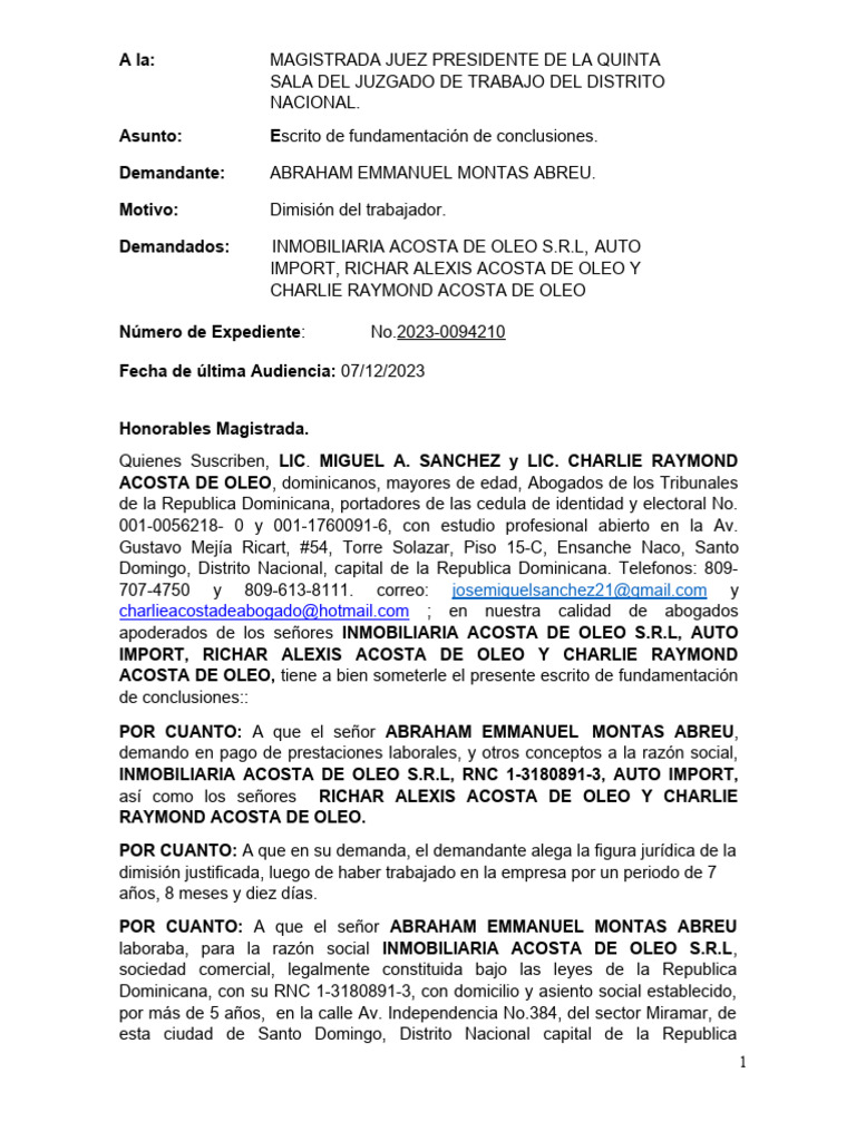 Abraham Emmanuel Montas Abreu Descrito de Defensa | PDF | Salario ...