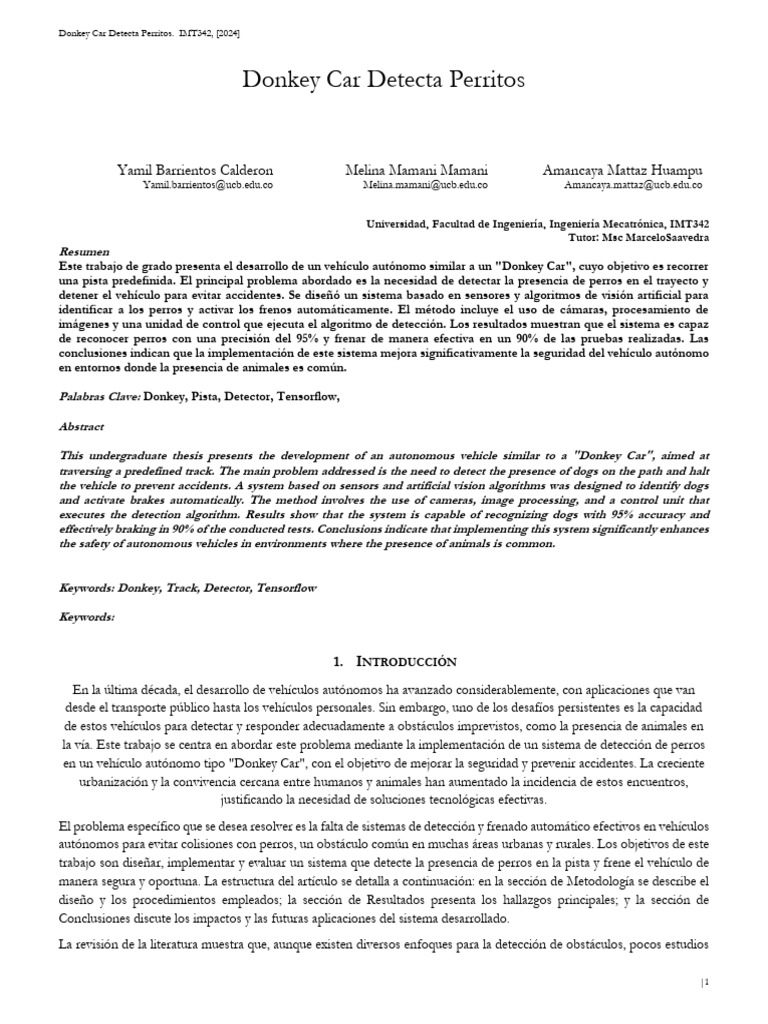 Formato Paper PROYECTO ROBOTICA | PDF | Visión por computador | Red neuronal artificial