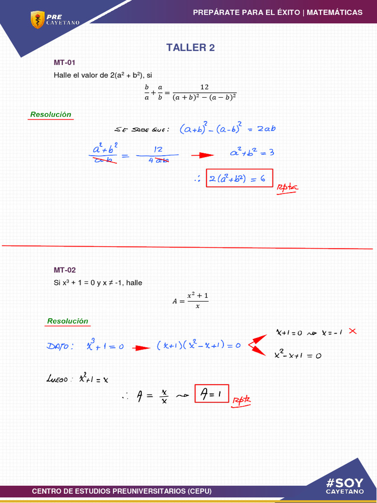 Solucionario Taller 02 PPE 2024-1 - MATEMATICA | PDF | Matemáticas | Aritmética