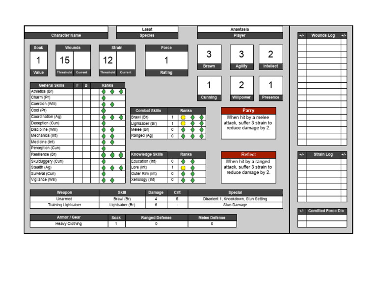 Simple Character Sheet - Nastya - Characteristics, Skills, Etc. | PDF