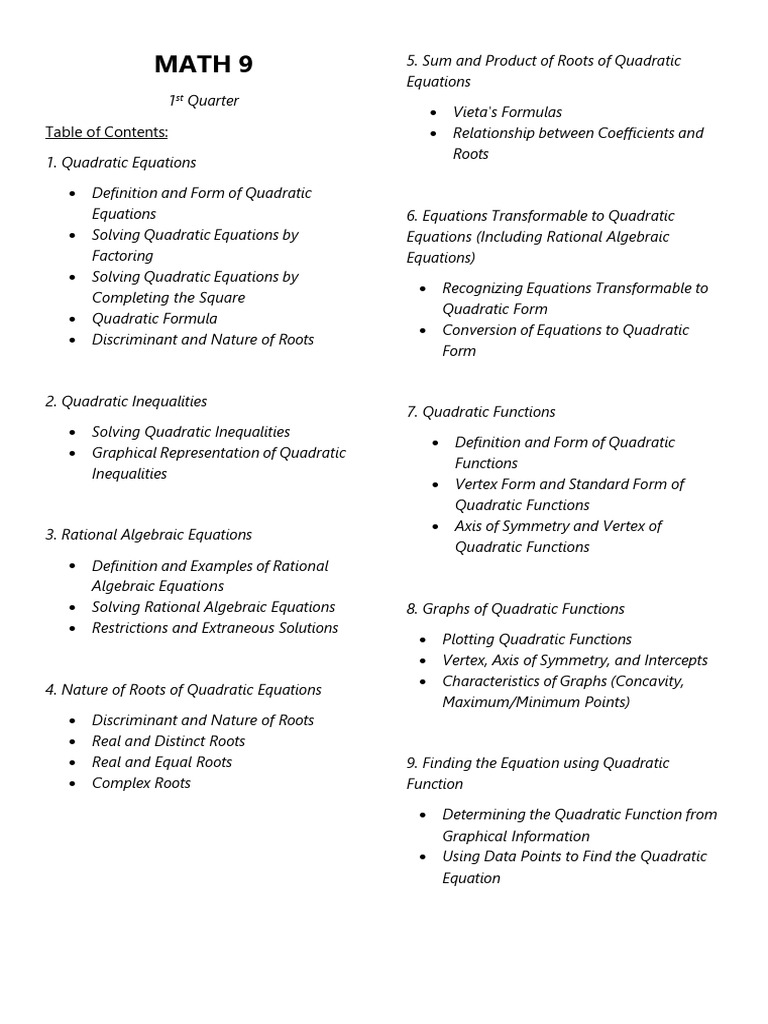MATH 9 | PDF | Quadratic Equation | Equations