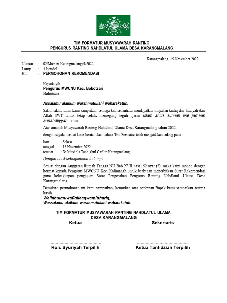 Surat Permohonan SK Ranting | PDF | Griya & Taman