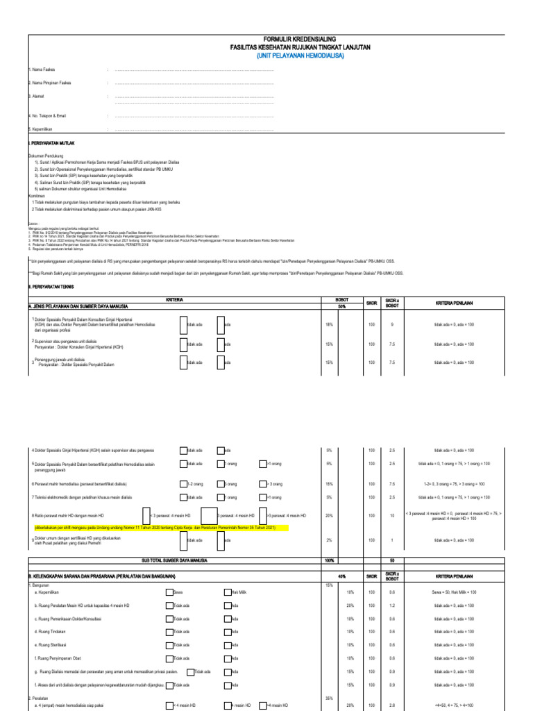 Format Kredensialing-Rekredensialing Pelayanan HD Dan CAPD | PDF