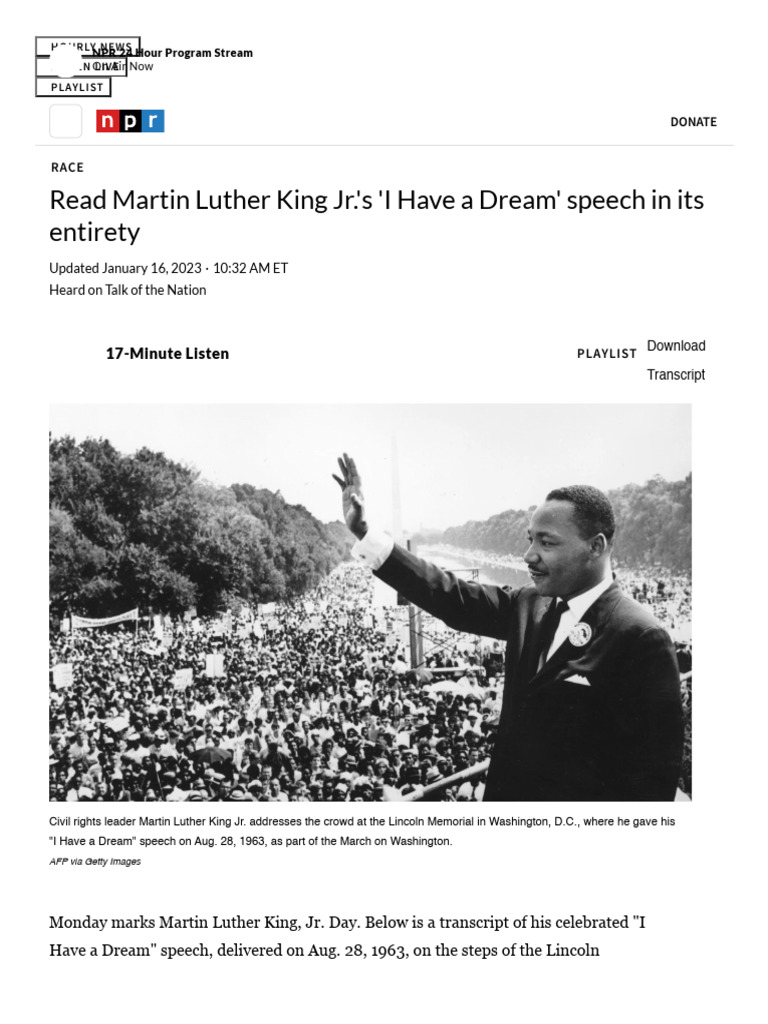 Transcript of Martin Luther King S I Have A Dream Speech NPR | PDF ...