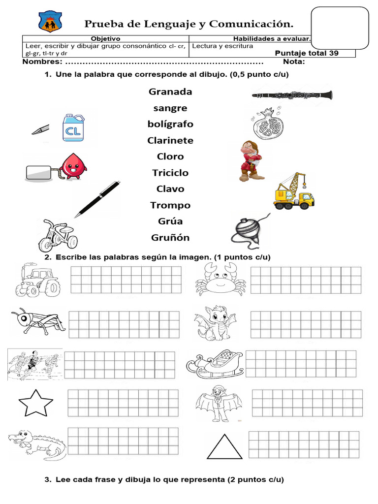 Evaluación Grupo Consonantico CL - CR, GL-GR, TL-TR y DR | PDF