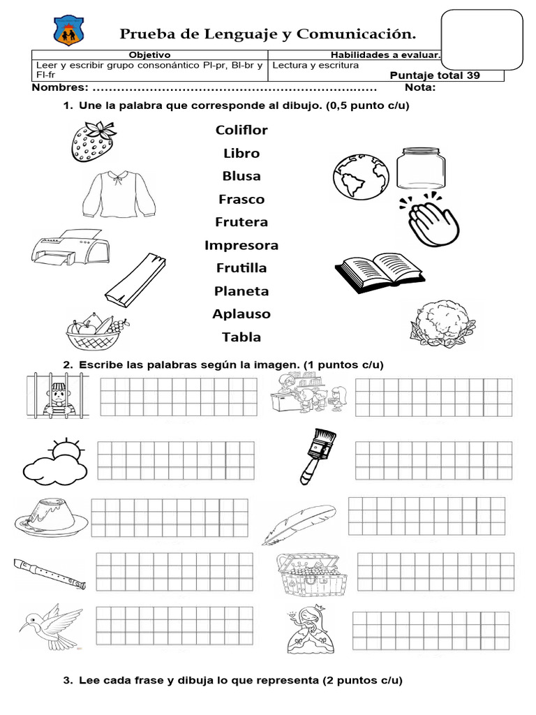 Evaluación Grupo Consonantico BL-BR, PL-PR, FL-FR | PDF