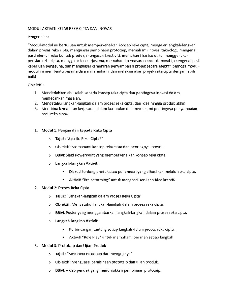 Modul Aktiviti Kelab Reka Cipta Dan Inovasi 2024 | PDF