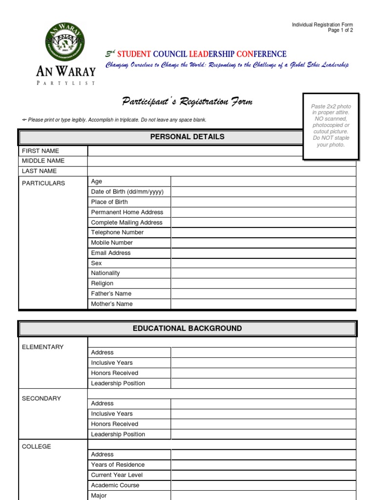 Individual Registration Form | PDF