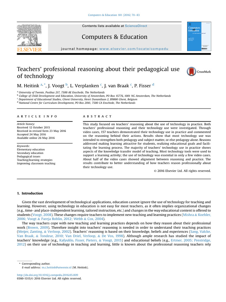 Teachers' Professional Reasoning About Their Pedagogical Use of ...
