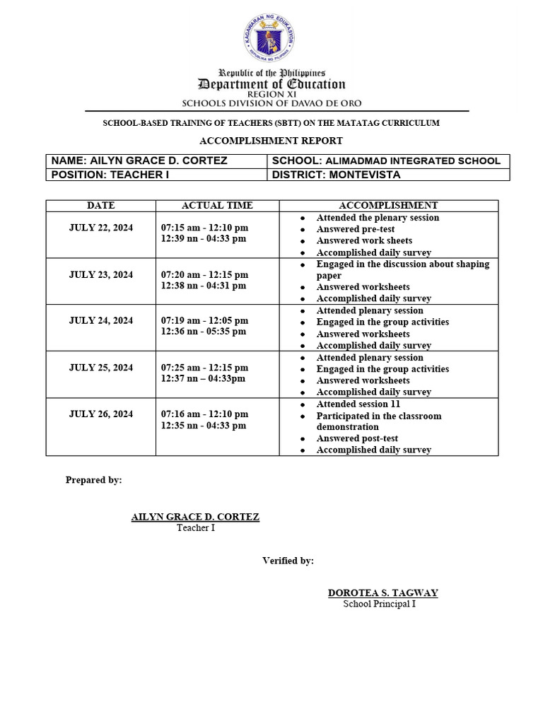 Accomplishment Report ENROLLMENT 2024 | PDF