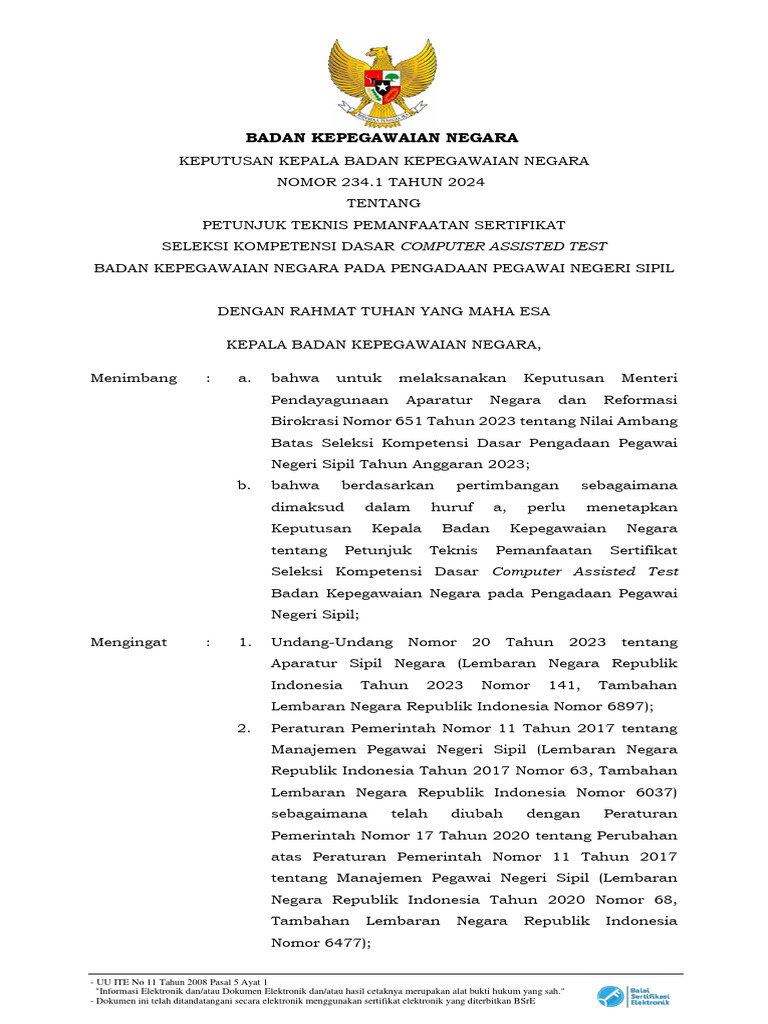 Petunjuk Teknis Sertifikat SKD PNS | PDF