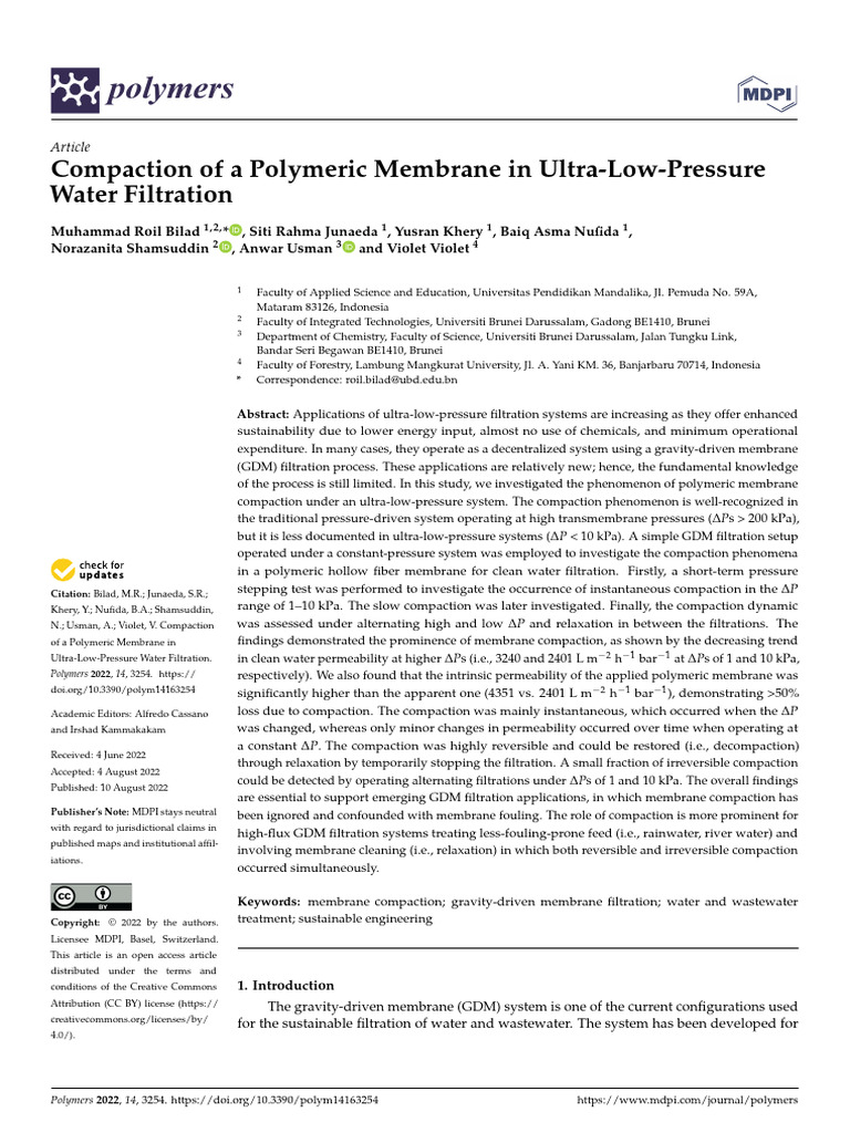 Polymers 14 03254 v2 | PDF | Membrane | Unit Operations