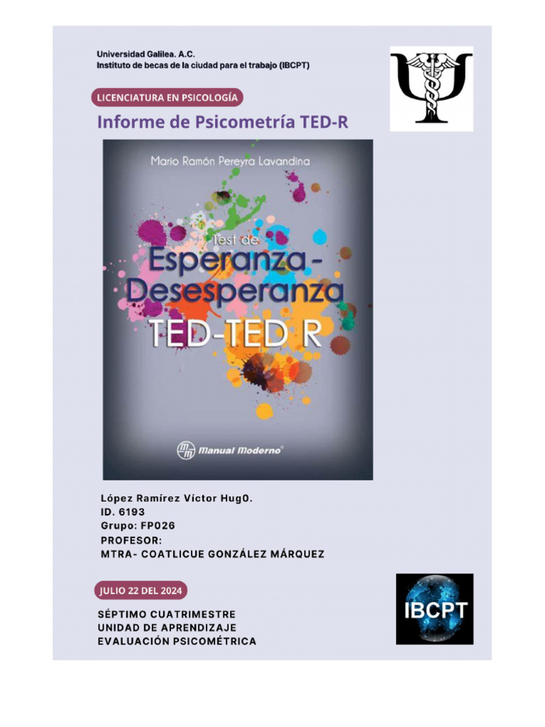 Informe de Aplicación Del Test TED-R VÍCTOR HUGO LÓPEZ R. ID 6193 | PDF ...
