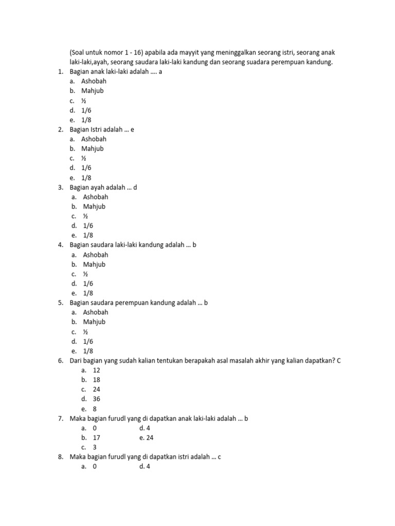 Soal Fiqh Ahli Waris | PDF | Game & Aktivitas | Metode & Bahan Ajar