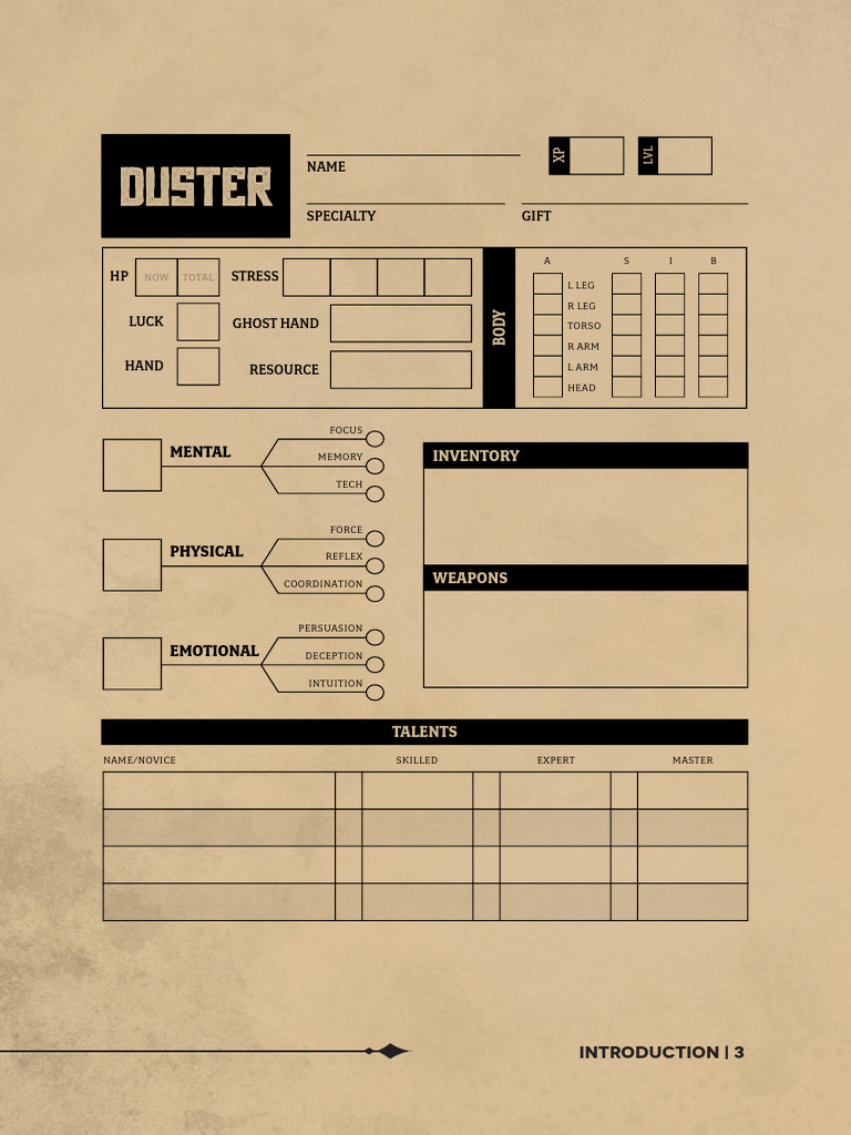 Duster Character Creation Guide | PDF | Persuasion | Knife