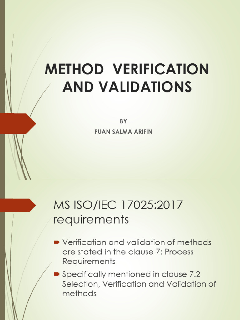 Handout METHOD VERIFICATION AND VALIDATIONS | PDF | Verification And ...
