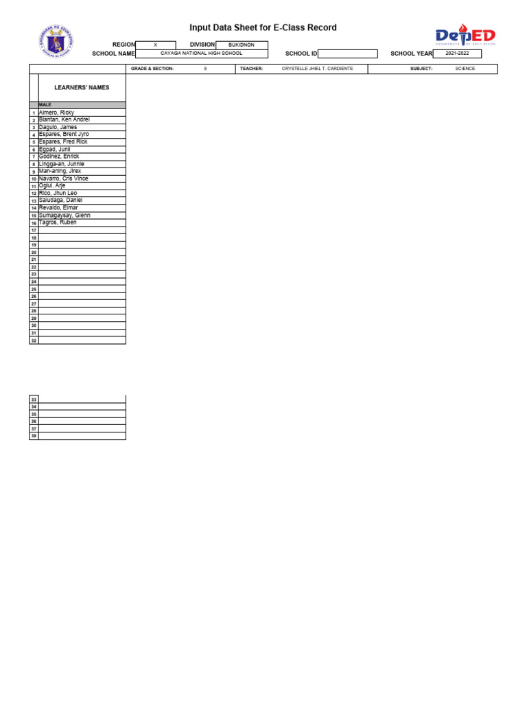 Grade 8 Class Record AP-2023-2024 | PDF