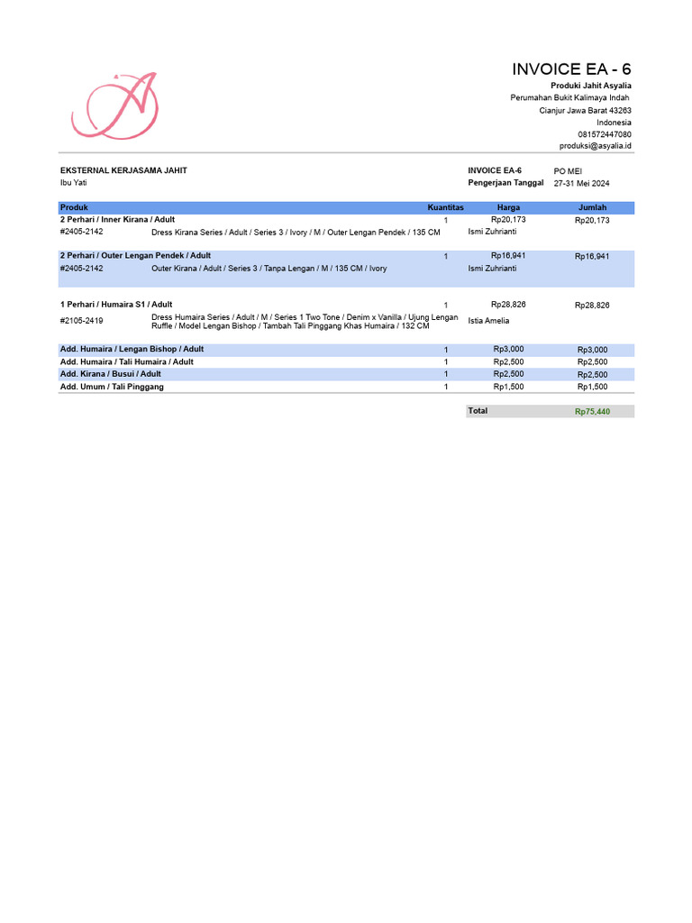 Invoice Ea 6 Ibu Yati Pdf