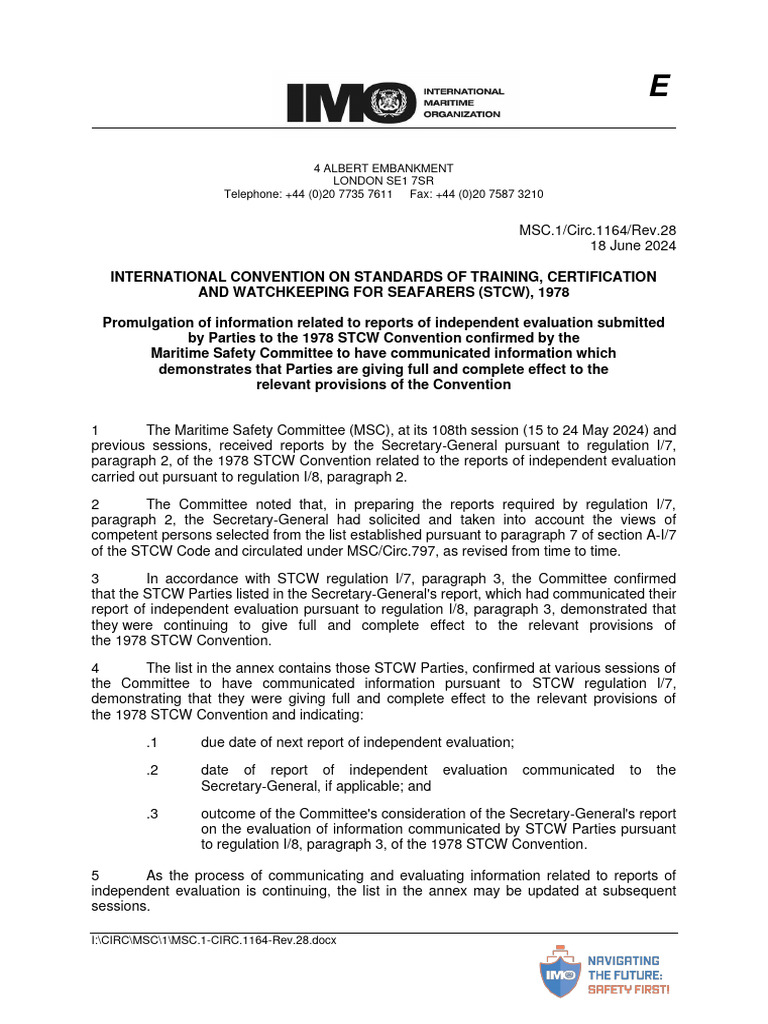 MSC.1 Circ.1164 Rev.28 Promulgation of Information Related To Reports ...
