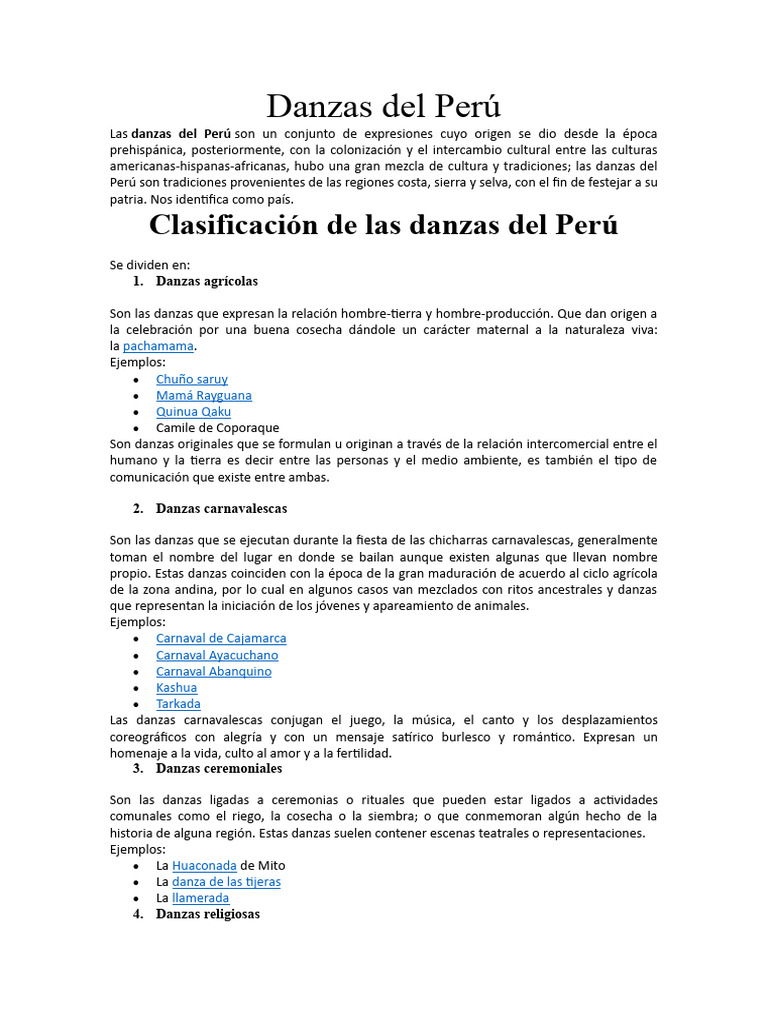 Danzas Del Perú Pdf Las Artes Escénicas Bailes