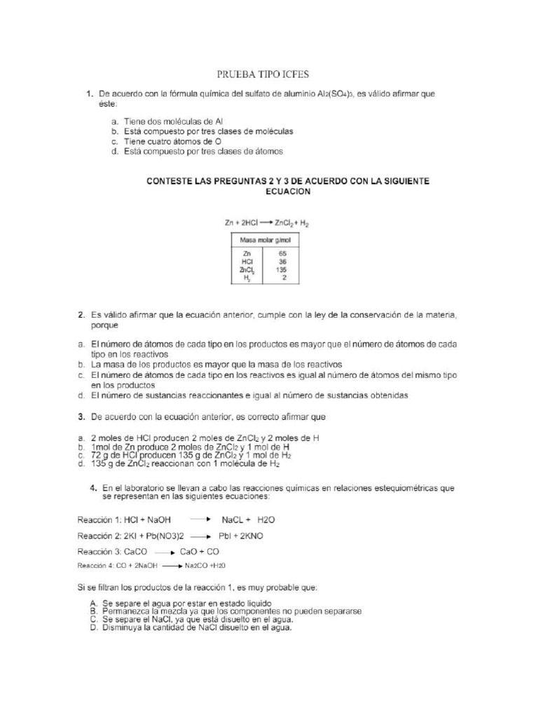 Taller Icfes Química | PDF
