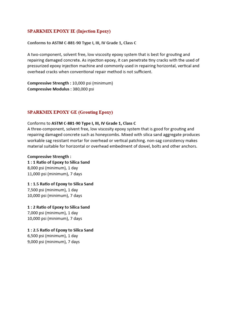Sparkmix Epoxy Specifications | PDF