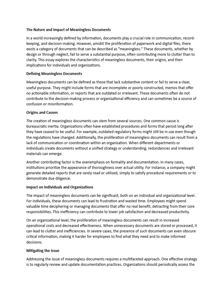 The Nature and Impact of Meaningless Documents | PDF | Information ...